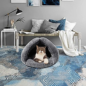 Mojonnie Soft Warm Cat Bed for Winter Cat Tent Self-Warming Sleeping Bed for Cats Fleece Pet Cave Bed for Winter Pets Puppy Indoor Pet Triangle Nest (Grey)