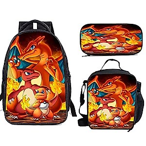 oqatdsn Charm-ander 3 Pcs Backpack set with Pencil Case,Lunch Box,school Bags.Adjustable,durable,for boys girls students teens back to school