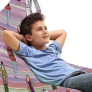 Lunarable Colorful Lounger Chair Bag, Flapper Girls Pattern with Retro Design Inspired Background Twenties Fashion Theme, High Capacity Storage with Handle Container, Lounger Size, Multicolor