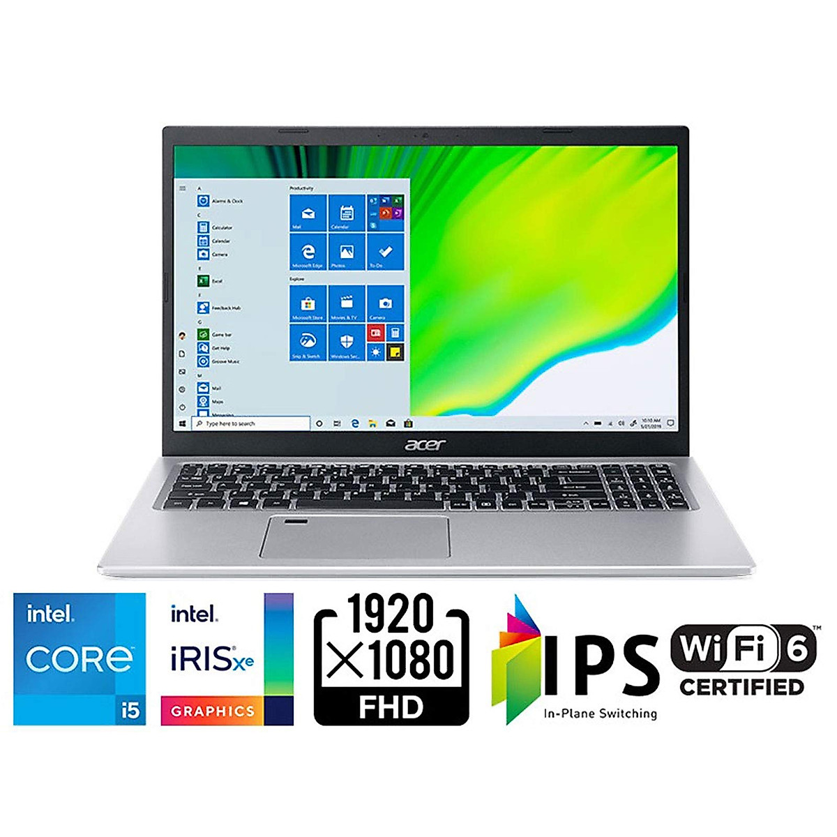 Acer Aspire 5 A515-56-50RS, 15.6" Full HD IPS Display, 11th Gen Intel Core i5-1135G7, Intel Iris Xe Graphics, 8GB DDR4, 256GB NVMe SSD, WiFi 6, Fingerprint Reader, Backlit Keyboard