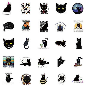 63Pcs Black Cat Stickers Pack，Cute Cool Vinyl Waterproof Stickers for Water Bottle,Skateboard,Laptop,Phone,Scrapbooking,Car Decals Gifts for Kids Teens Adults for Party Supplies Decor…
