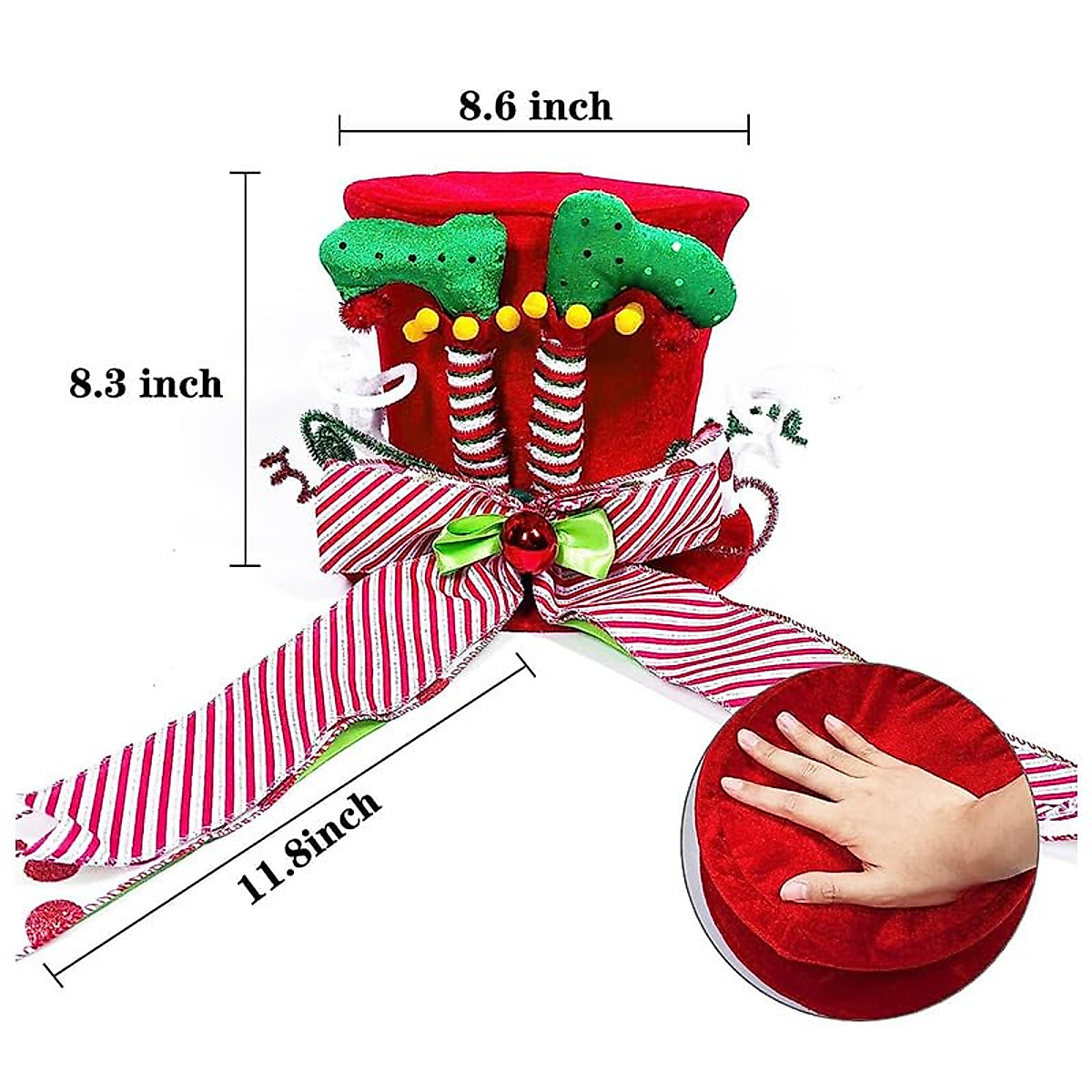1 PCS Christmas Tree Topper Hat with Buffalo Plaid Bow Ribbon Christmas Tree Topper Christmas Decorations Christmas Tree Ornaments for Xmas Tree Home Desktop Holiday Decorations G