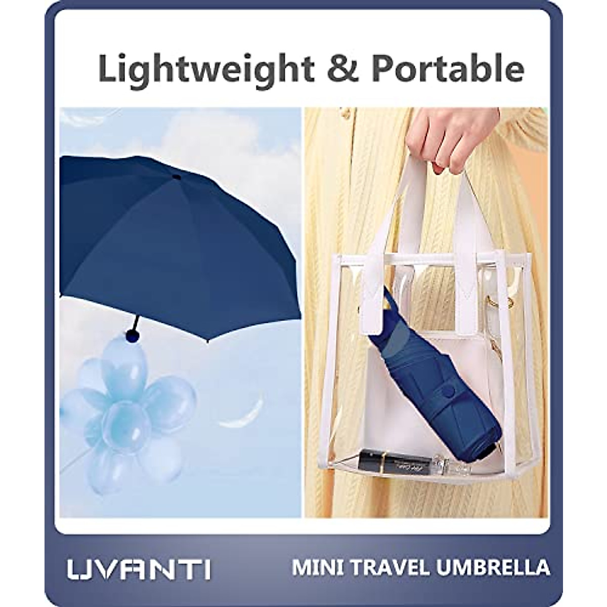 UVANTI Umbrella Small Mini Umbrella with Case - 6 Ribs Light Folding Compact Travel Umbrella Lightweight Portable Parasol for Backpack Purse - Sun & Rain Pocket UV Umbrellas for Kids Girls Boys Women