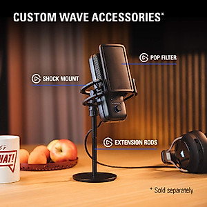Elgato Wave:3 - USB Condenser Microphone and Digital Mixer for Streaming, Recording, Podcasting - Clipguard, Capacitive Mute, Plug & Play for PC/Mac (Renewed)