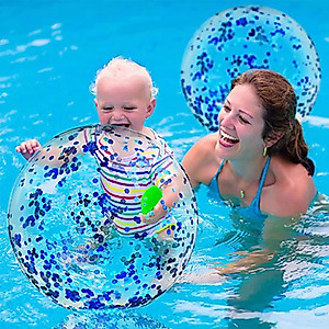 Utoimkio 16 Inch Giant Inflatable Beach Ball Swimming Pool Ball, Bling Bling Glitter Sparkle Sequin Beach Floatable Balls for Summer Holiday Parties Favors, Outdoor Water Fun Toys (Color E)