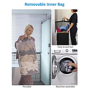 efluky Laundry Hamper with Wheels, Rolling Laundry Hamper with Lid and Removable Bag, Collapsible Dirty Clothes Hamper with Wheels for Laundry Room, Bedroom & Bathroom, 100L (26.4 Gallon) Beige