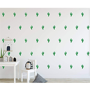 JOYRESIDE 48 Pieces/Set Cactus Decals Wall Vinyl Sticker Home House Nursery Desin Cacti for Baby Kids Boy Girl Bedroom Living Room Decoration Art Decor YMX20 (Green)