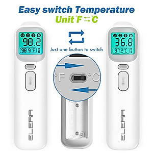 Elera Ear Thermometer for Kids, Baby Thermometer with Forehead and Ear Mode for Adults, Infant, Kids and Toddler, Touchless and 1 Second Reading with Fever Alarm and Mute Function, LCD