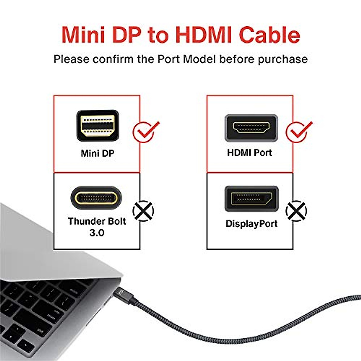 IVANKY Mini Displayport to HDMI Cable 10ft [Nylon Braided, Aluminum Shell] Mini DP to HDMI Cable for MacBook Air/Pro, Surface Pro/Dock, Monitor, Projector, More - Space Grey