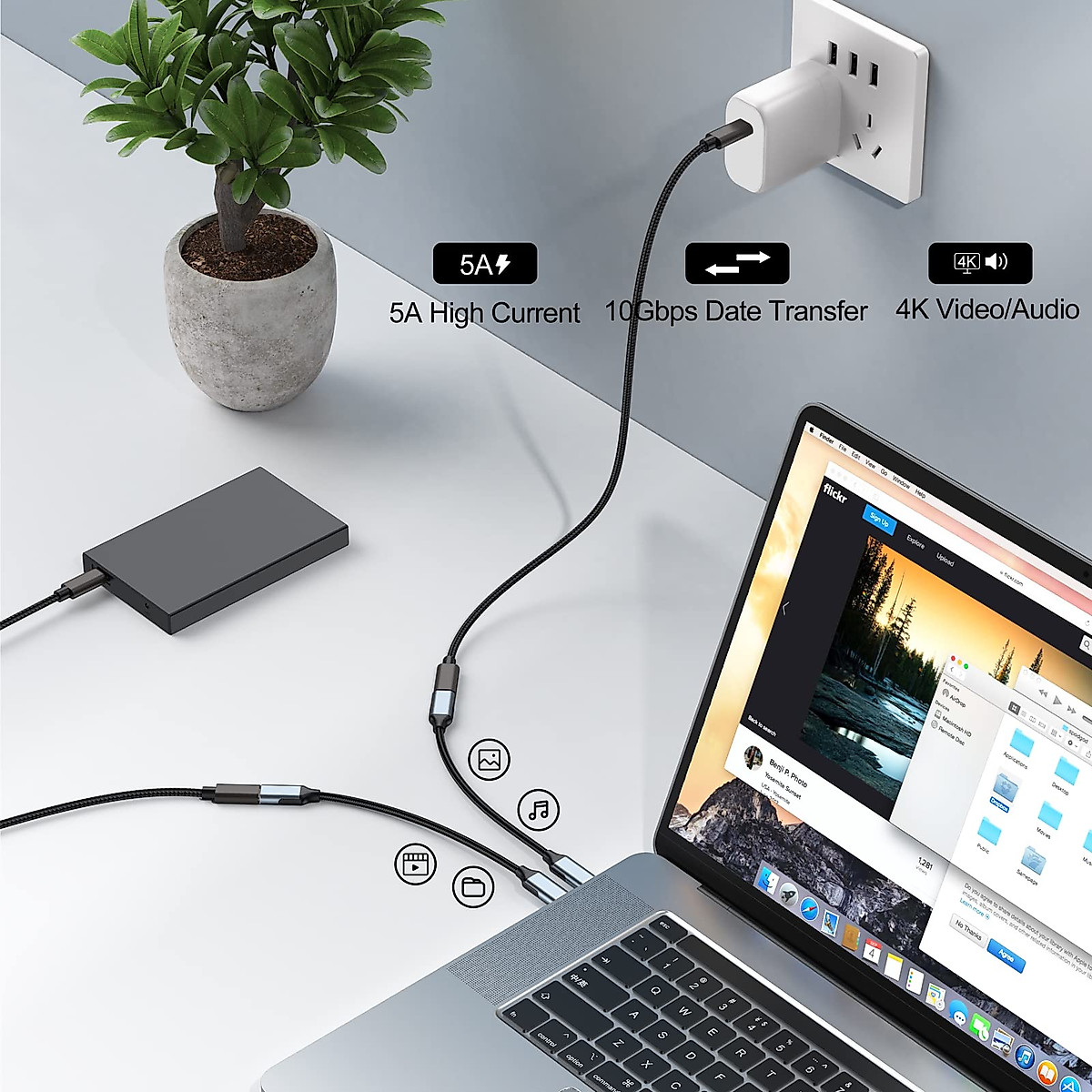 VoroDcip USB C Extension Cable 1FT,USB Male to Female USB Type C Extender Cable 100W/5A Fast Charging & 10Gbps USB 3.1 Gen 2 Data Sync Compatible with Galaxy,Mac Book/Pro, Laptop, Magsafe Charger