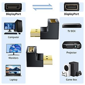 90 Degree Displayport Cable Adapter Converter UP/Down DP Adapter, BolAAzuL Left/Right Angled DP Displayport Adapter Connector UHD 4k/60Hz 2K/144Hz DP 1.2 Male to DP Female Angled Extension Adapter