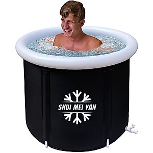 SHUIMEIYAN Large Ice Bath Tub for Athletes Outdoor Portable Free-standing Bathtub for Adults Cold Water Therapy Tub for Recovery Cold Plunge Tub (8209 black-29.5"Φ x 29.5"H)