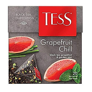 Tess Grapefruit Chill Black Tea Composition Black Tea, Grapefruit and Garden Mint Leaf Tea in 20 Pyramid Sachets