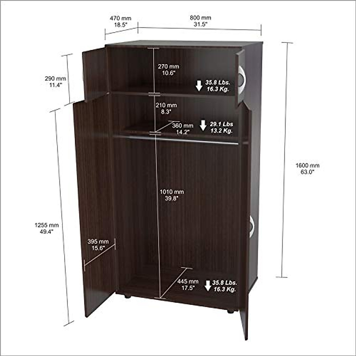 Inval 4-Door Armoire Wardrobe, Espresso