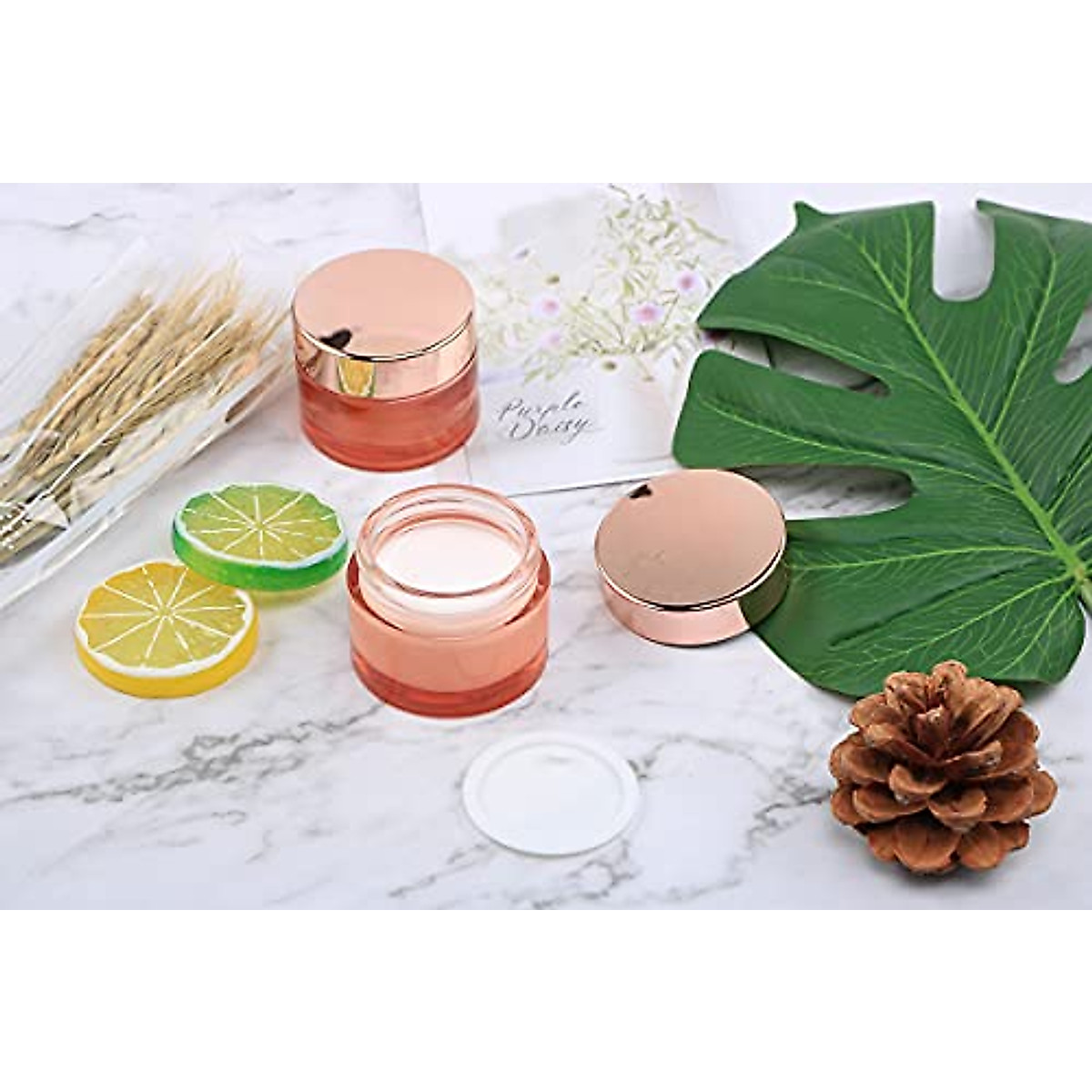 4 Pack Cosmetic Jar Empty Pink Glass Jar Travel Cream Jar Makeup Sample Container Pot For Cream Lotions Scrubs Lip Balm With Inner Liner And Rose Gold Lids (30g/1oz)