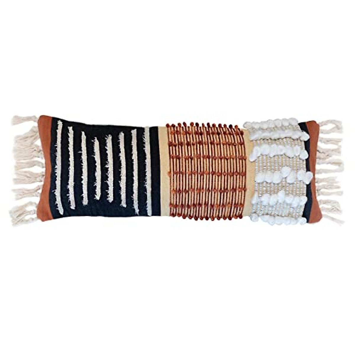 CASA BOHO Lumbar Pillow Mid Century Modern Decor Long Pillow Decorative Lumbar Pillow Bohemian Throw Pillows Boho Throw Pillows Oversized Throw Pillows Boho Throw Pillow Cover Eclectic Fringe Tassels