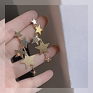 18k Gold Star Long Tassel Dangle Earrings for Women Shooting Star Earrings Meteor Lucky Star Pearl Drop Earrings Jewelry (Gold)