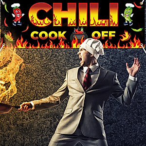 Chili Cook Off Banner Decorations, 71x24 Inch Fabric Chili Banner Sign, Chili Cook Off Supplies, Mexican Fiesta Chili Cooking Party Supplies (180 x 60 cm)