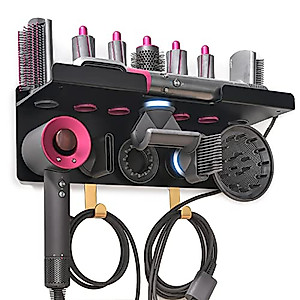 Airwrap Holder for Dyson Wall Mount Holder for Dyson Hair Dryer Airwrap Hair Styler, 2in1 Dyson Airwrap Holder Dyson Hair Dryer Stand to Organize 5 Dyson Blow Dryer Attachments Black, Uemusi