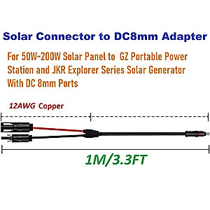 SolarEnz Solar Connector to DC8mm Adapter Cable Perfectly Solar Connector Solar Generator Portable Power Station and Solar Panel 12AWG+14AWG Heavy Duty Wire