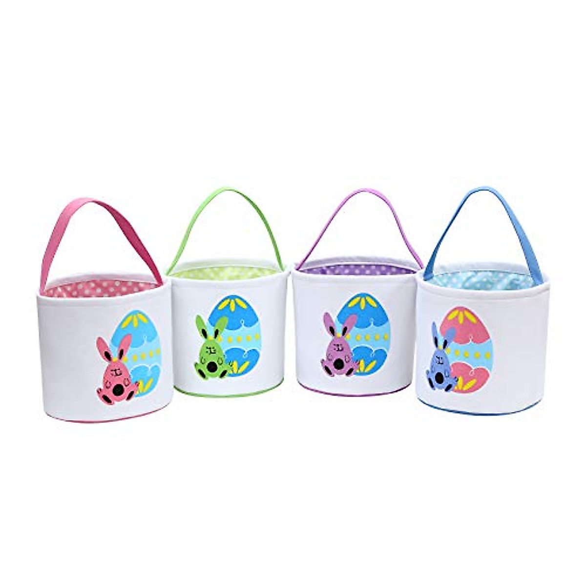 E-FirstFeeling Easter Basket Easter Bunny Basket for Kids Canvas Easter Egg Hunt Basket Easter Candy Toys Bucket Tote (Egg-Purple)