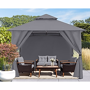 ABCCANOPY 8x8 Outdoor Gazebo - Patio Screened Gazebo with Curtains and Windows for Deck, Lawn and Backyard (Gray)