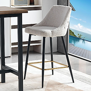 Homedot Counter Height Barstools Set of 2, Upholstered Home Kitchen Dining Chair Boucle Bar Stools with Backrest, Modern Bar Chairs with Footrest for Kitchen Island, Dining Room