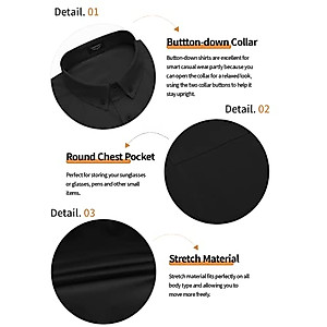 COOFANDY Mens Shirt Muscle Fit Dress Slim Fit Cotton Casual Button Down with Pocket, 01-Black, Large, Short Sleeve