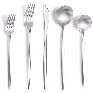 Lemeya Matte Silverware Set,Modern Stainless Steel Flatware Set,20 Pieces Cutlery Set Service for 4,Tableware Utensil Set for Home and Restaurant, Satin Finish, Dishwasher Safe