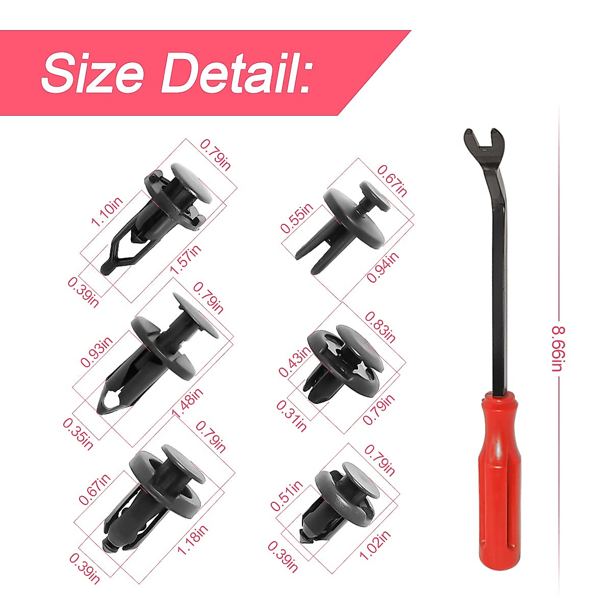 120pcs Retainer Clips Push Type Retainers 6.3mm 8mm 9mm 10mm Expansion Screws Replacement Kit, Plastic Bumper Push Rivets Fastener with Remover Fit for GMC Ford Toyota Honda Acura (120)