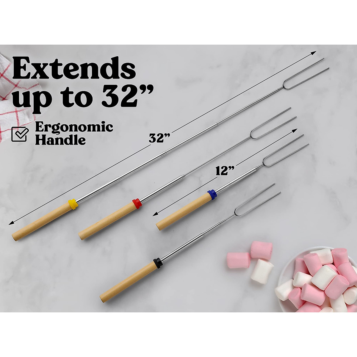 Zulay Sturdy Marshmallow Sticks for Fire Pit Extra Long - Great Smores Sticks Smores Kit for Fire Pit - Marshmallow Roasting Skewers - Hot Dog Fork Bonfire Glamping Camping Accessory 32" 5 Pack Bundle