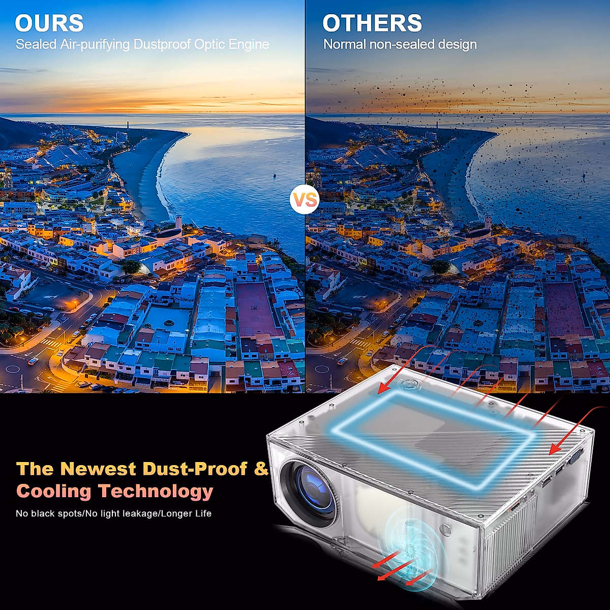 Projector with Wifi and Bluetooth, Native 1080P FHD 15000Lumens Mini Wifi Bluetooth Projector 4K, 300" Display Portable Outdoor Video Iphone Projector for phone Compatible with iOS/ Android/ TV Stick