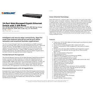 Intellinet 24 Port Web Managed Gigabit Ethernet Switch with 2 SFP Ports –with 19" Rackmount Brackets, SNMP Management and Remote Monitoring, Metal Housing, Fanless & Quiet–3 Yr Mfg Warranty-560917