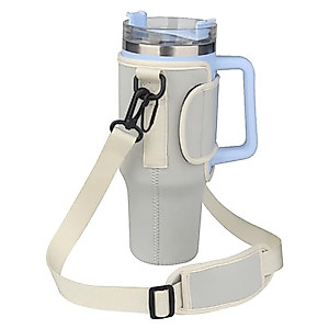 Tzou 40OZ Bottle Pouch Holder with Adjustable Shoulder StrapNeoprene Water Bottle Holder for Hiking Travelling Camping Polyester Light Gray