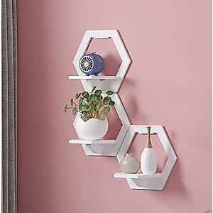 Ailtower Wall-Mounted Decorative Hexagon Storage Rack PVC Floating Shelves Flower-Shaped Home Storage for Room Decor
