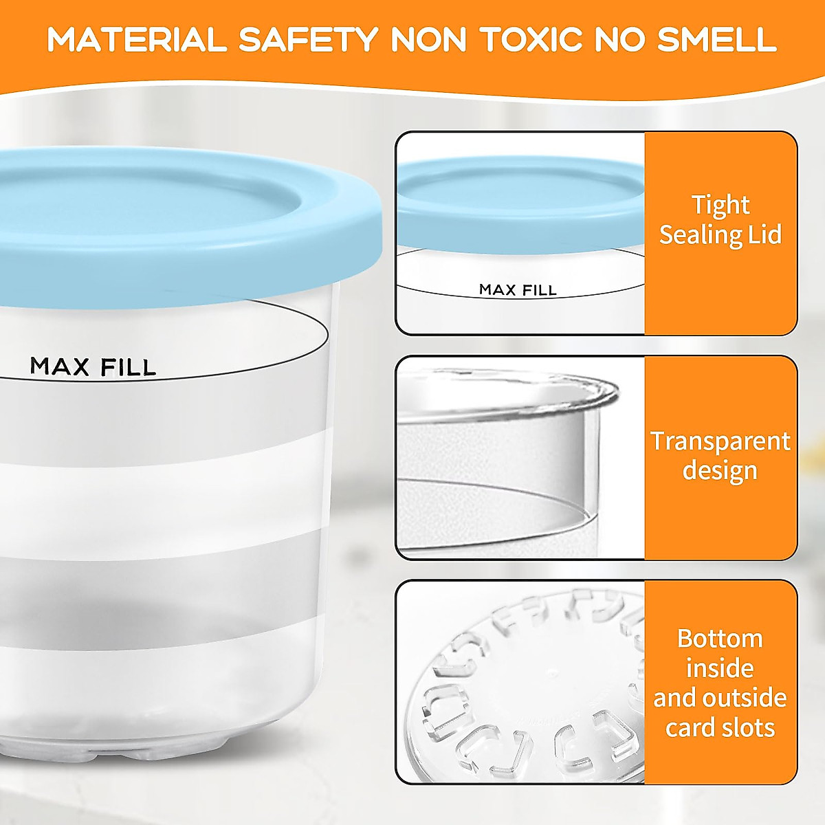 Replacement Containers - 4 Pack 16oz, Pints and Lids, Ice Cream Maker Machine Accessories, Compatible with Ice Cream Making Machines- 16oz, Dishwasher Safe