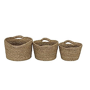 Household Essentials Cattail Woven Wicker Basket Set | Small Medium Large | Brown