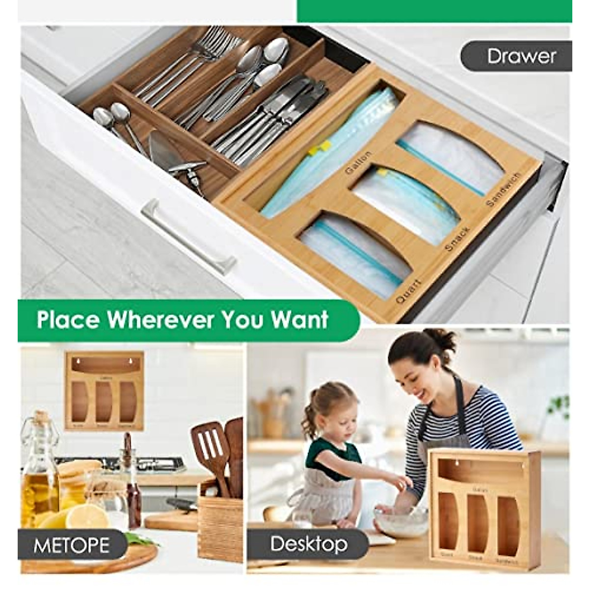 Ziplock Bag Storage Organizer (Black)