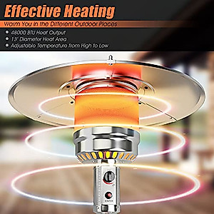 COSTWAY Patio Heater, 48000 BTU Propane Heater with Drink Shelf Tabletop, Simple Ignition System, Base Reservoir and Wheels, Standing Outdoor Space Heater for Patio, Garden and Backyard (Silver)