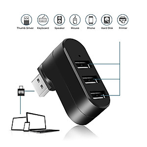 TXY Universal Mini Rotatable 1 Port USB 3.0, 2 Port USB 2.0 Hub High Speed Data Transfer Splitter Box Adapter USB Expander for PC Laptop (Black)