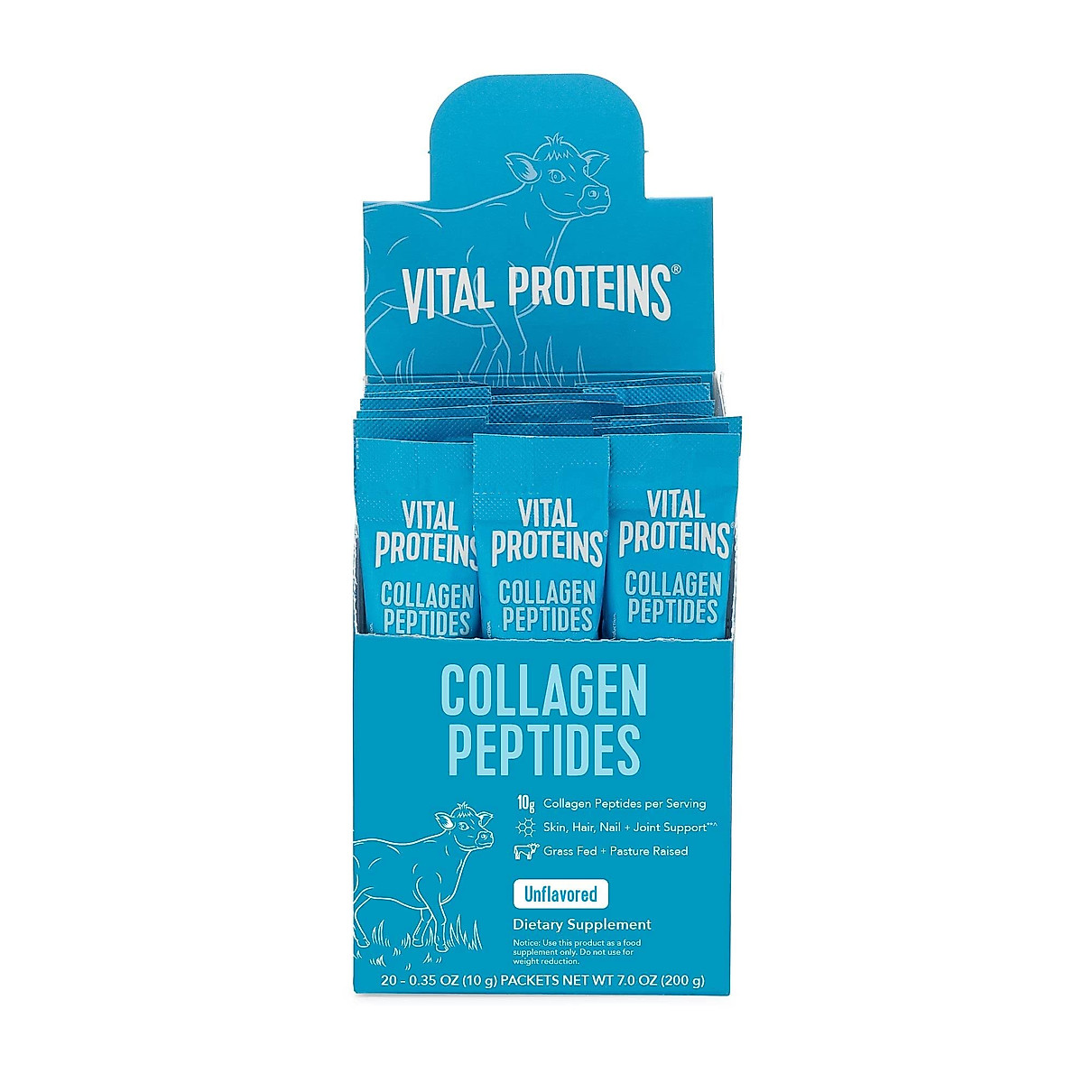 Vital Proteins Collagen Peptides Powder Supplement (Type I, III) Travel Packs, Hydrolyzed Collagen for Skin Hair Nail Joint - Dairy & Gluten Free - 10g per Serving - Unflavored (20ct per Box)