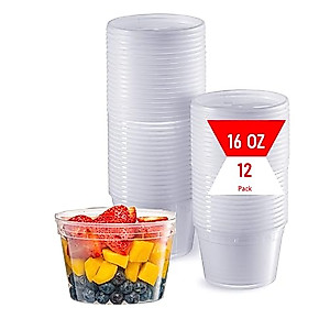 Mr. Miracle Deli Containers with Lids - 12 Pack of 16 oz Clear Airtight Reusable Plastic Food and Multi-Purpose Containers - Microwave, Freezer, and Dishwasher Safe