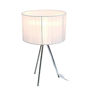 Simple Designs LT2006-WHT Tripod Pleated Silk Sheer Shade Table Lamp, White