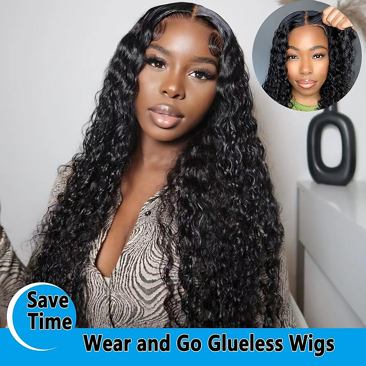26 Inch Deep Wave Lace Front Wigs Human Hair Wigs for Black Women 180% Density HD Transparent 13×4 Lace Front Glueless Wigs Human Hair Pre Plucked with Baby Hair Deep Curly Lace Frontal Human Hair Wig