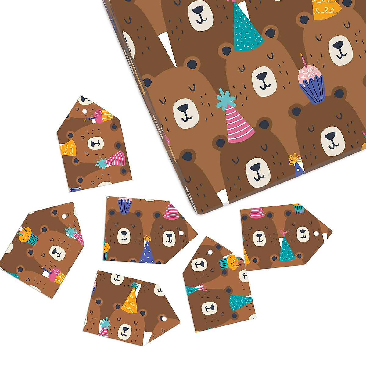 CENTRAL 23 Kids Wrapping Paper - 6 Sheets of Gift Wrap for Boys - Cute Animals - Party Bear Wrapping Paper Baby Shower - For Birthday - For Son, Grandson, Nephew - Comes With Fun Stickers