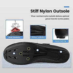 Unisex Cycling Shoes Peloton Compatible - Mens Spin Shoes with Look Delta Cleats - Indoor Road Bike Shoes SPD Clips - Black Size 4