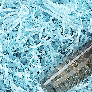 Green Bean 0.5 LB Crinkle Cut Paper Shred Filler, Baby Blue Shredded Paper for Gift Baskets Filling, Crinkle Paper for Gift Wrapping