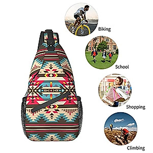 AJUNJUNPAI Native American Style Fabric Patch Shoulder Bags Mini Rope Sling Bag Crossbody Waterproof Fashion Chest Daypack For Women Men Hiking Travel Runner Biking Climbing