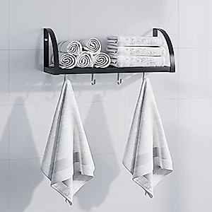 JOIN IRON Floating Wall Shelves Set of 1,Black Floating Shelves, Bathroom Rack with Hook,Wall Shelves for Bathroom/Living Room/Kitchen/Bedroom