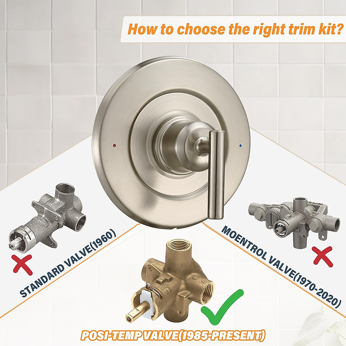 Replacement for Moen T2901BN Gibson Posi-Temp Shower Valve Trim Kit, Brushed Nickel Shower Trim Kit